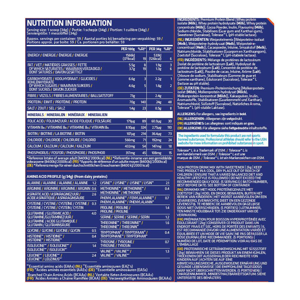 Blue Lab Whey 2kg - USN 100% Whey protein